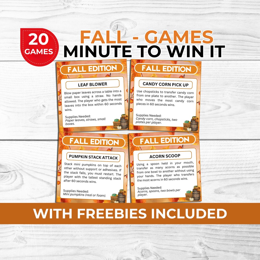 Printable Fall Minute to Win It Games for Kids & Adults | Autumn Party ...