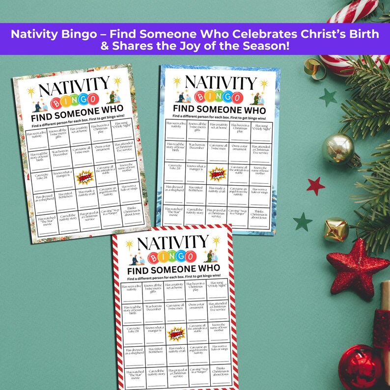 Printable Nativity Bingo Game Find Someone Who – Christmas Activity for ...