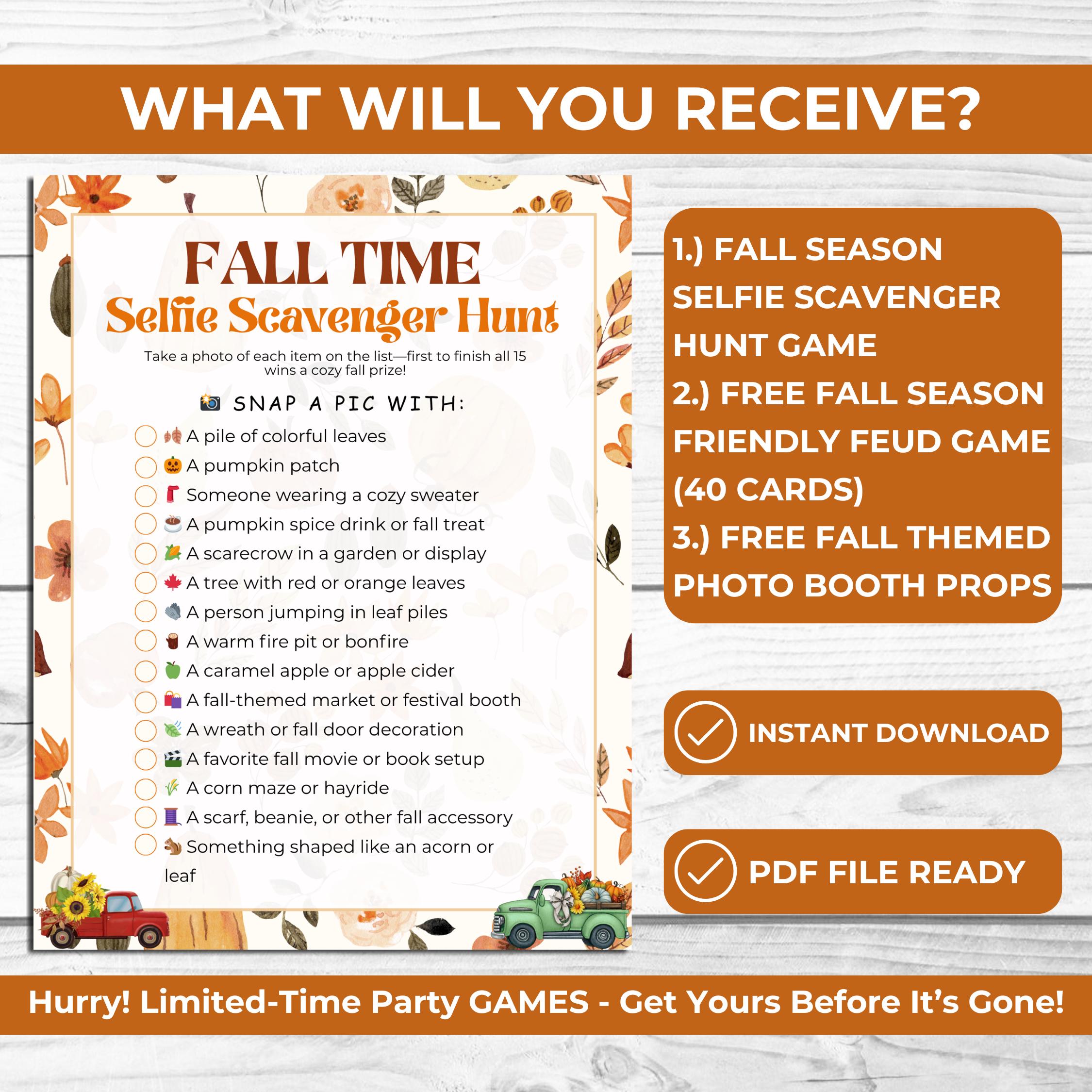 Family Fun Fall Selfie Scavenger Hunt Game Printable for Kids, Teens ...