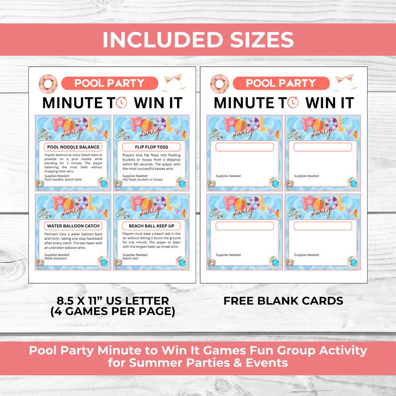 Pool Party Minute to Win It Games Printable for Teens Kids Adults ...
