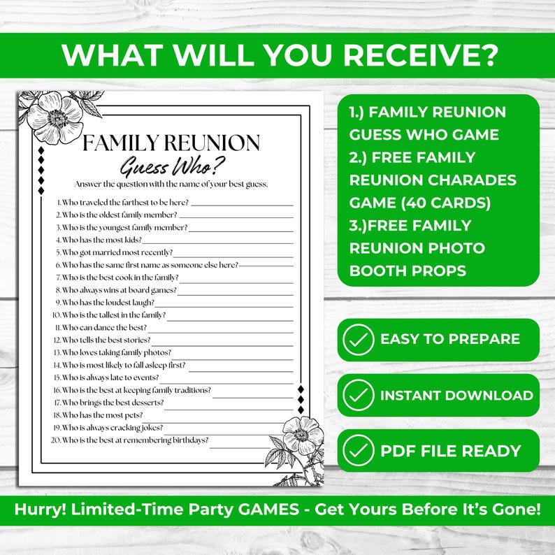 Family Reunion Guess Who Game Printable - Family Gathering Activity for ...