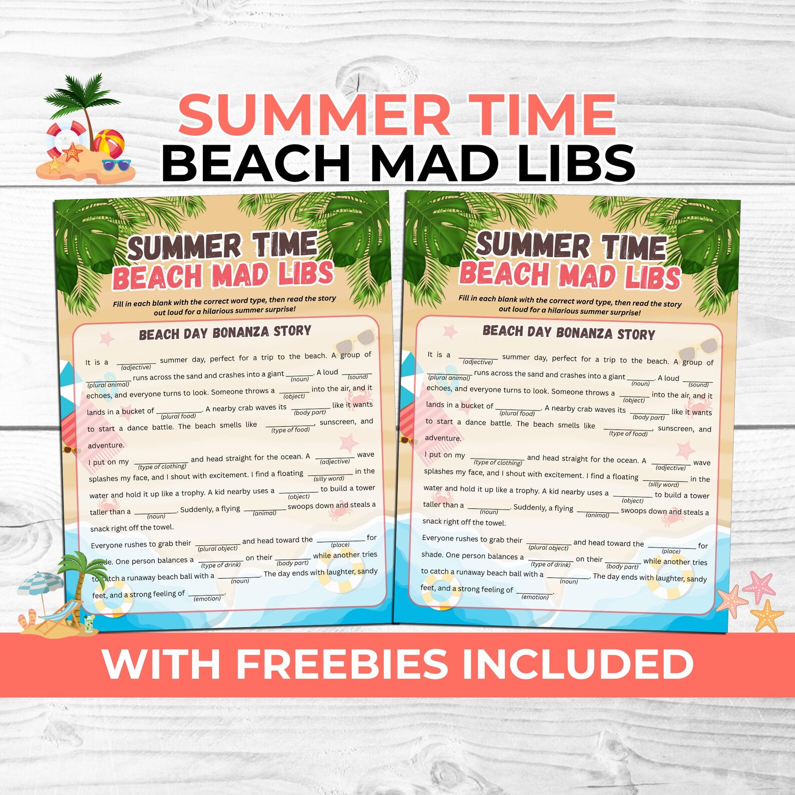 Summer Mad Lib Games for Kids & Adults – Fun Beach Party Printables ...