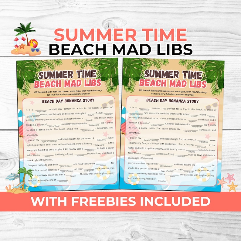 Summer Mad Lib Games for Kids & Adults – Fun Beach Party Printables ...