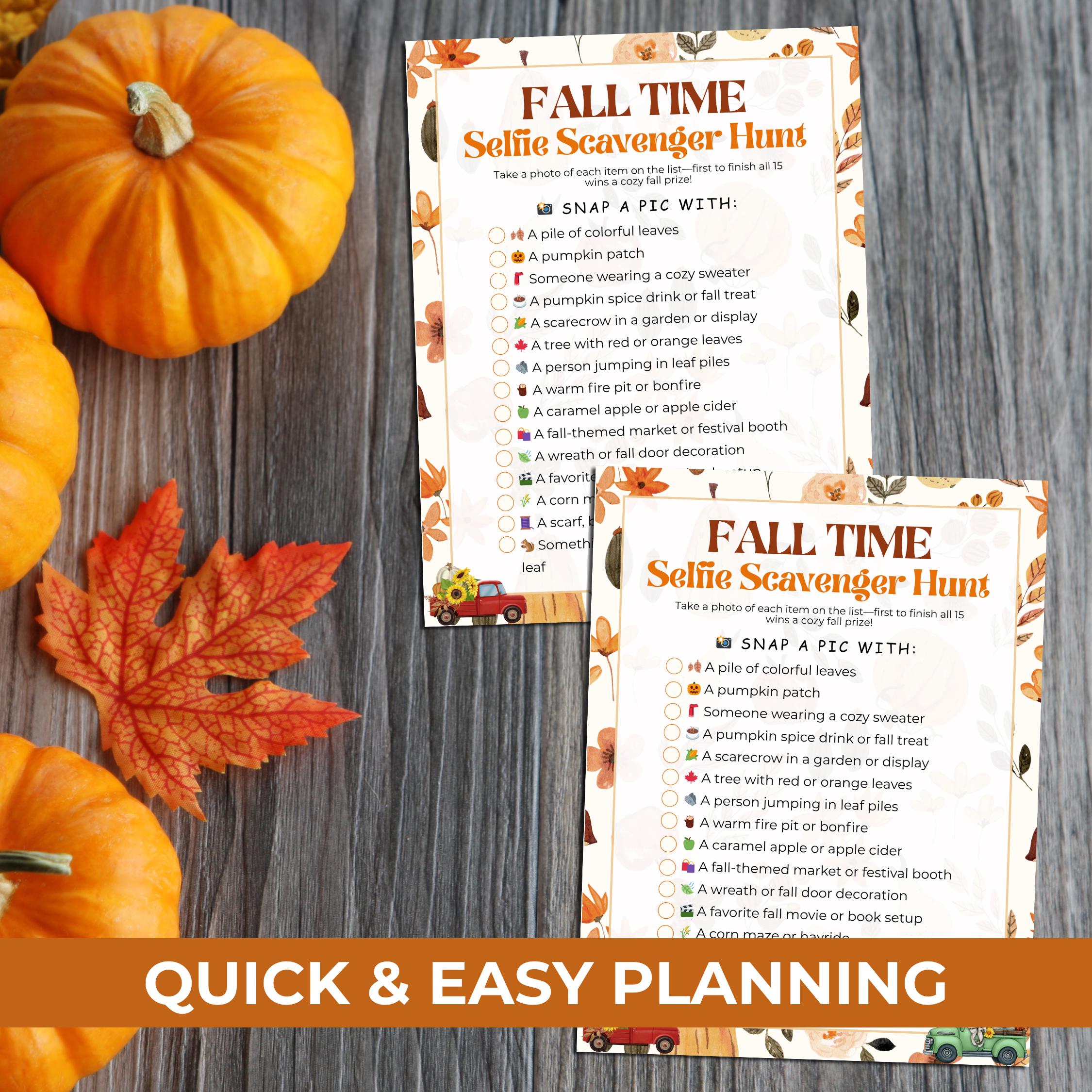 Family Fun Fall Selfie Scavenger Hunt Game Printable for Kids, Teens ...