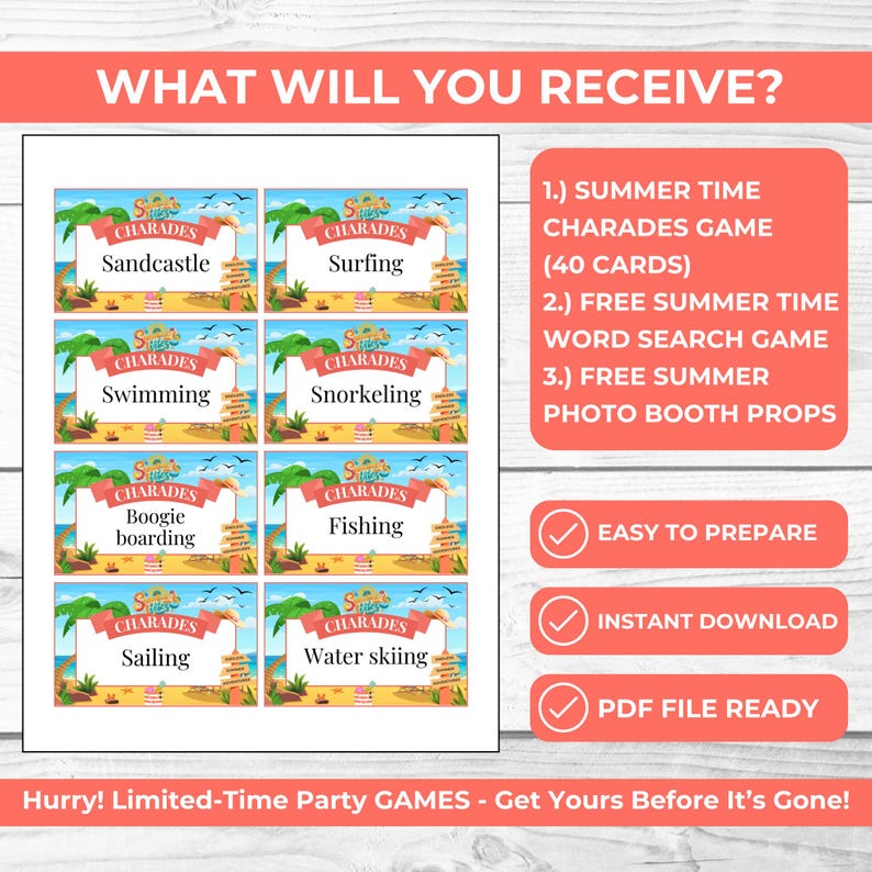 Summer Charades Game for All Ages With Free Beach Word Search ...