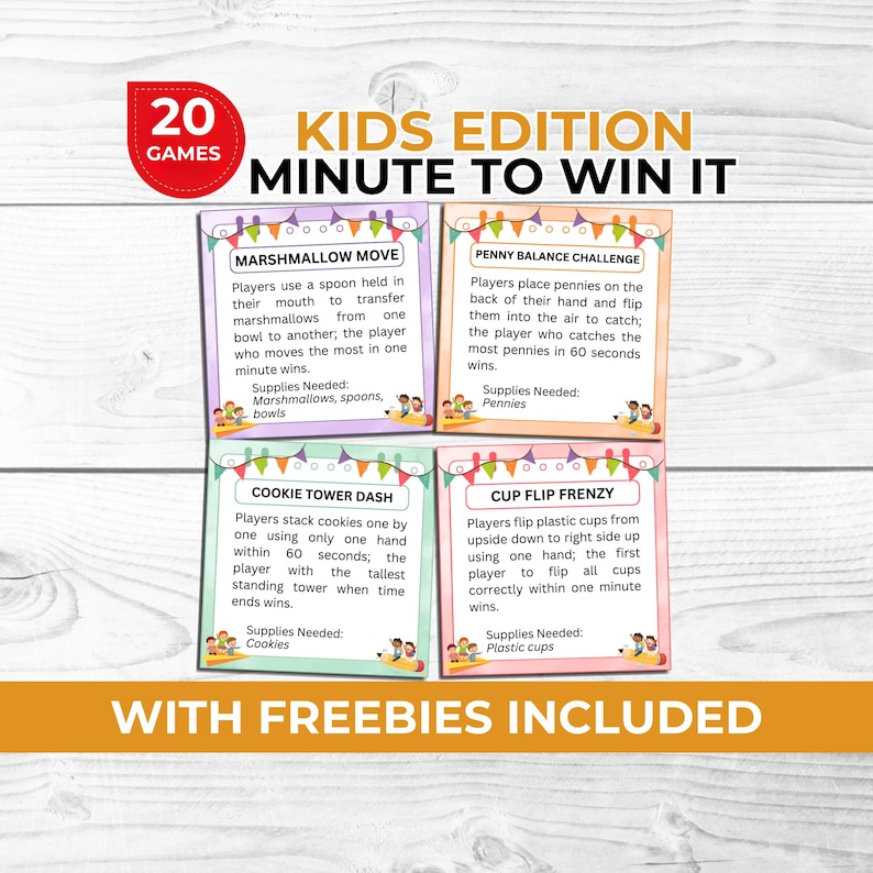 Kids Minute to Win It Games Printable for Parties & Classrooms | One ...