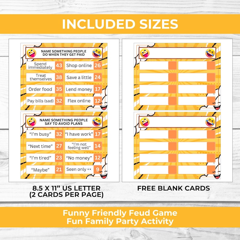 Funny Friendly Feud Game Printable Family Party Game for Adults Kids ...
