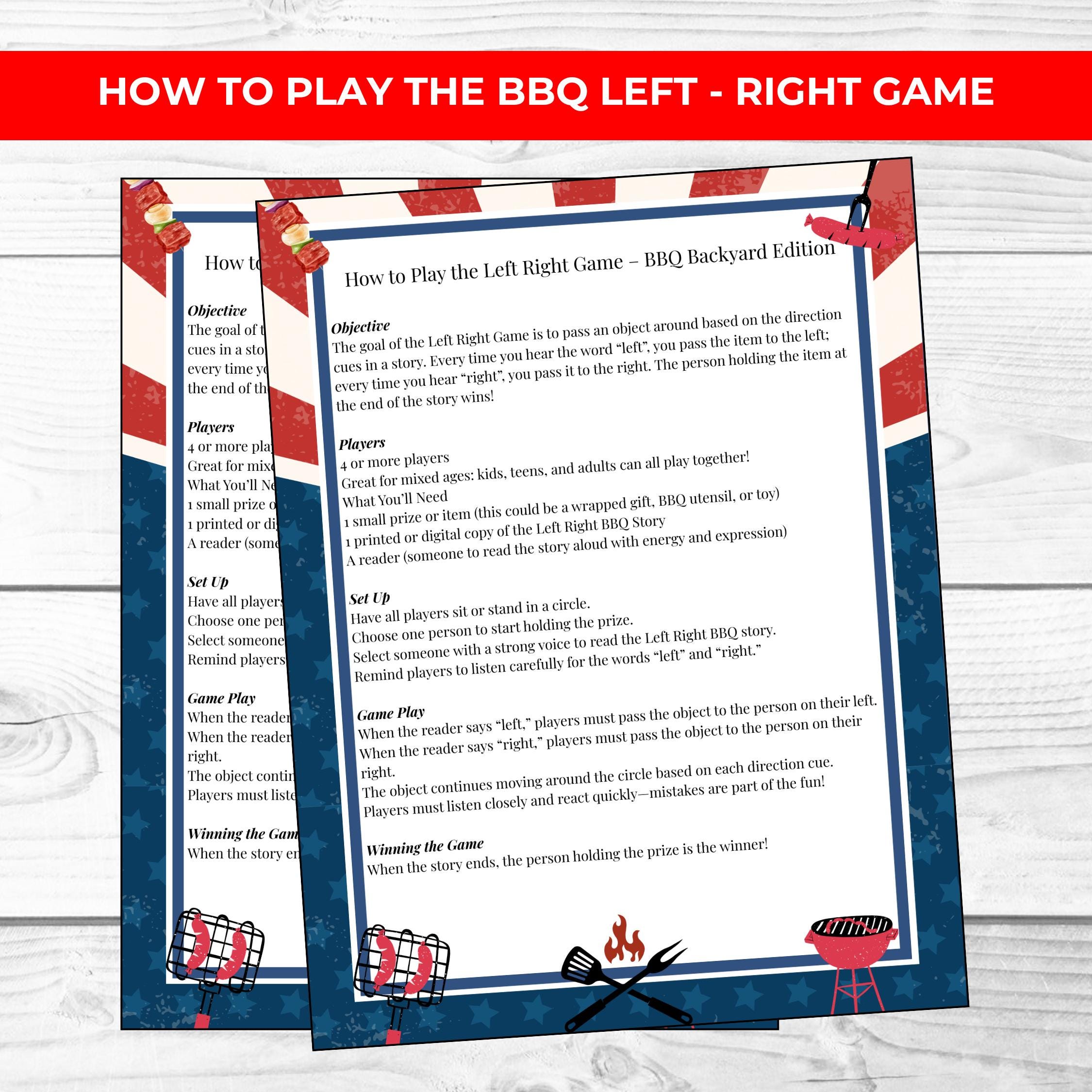 BBQ Left Right Game for Families & Kids – Backyard Party Game + FREE ...
