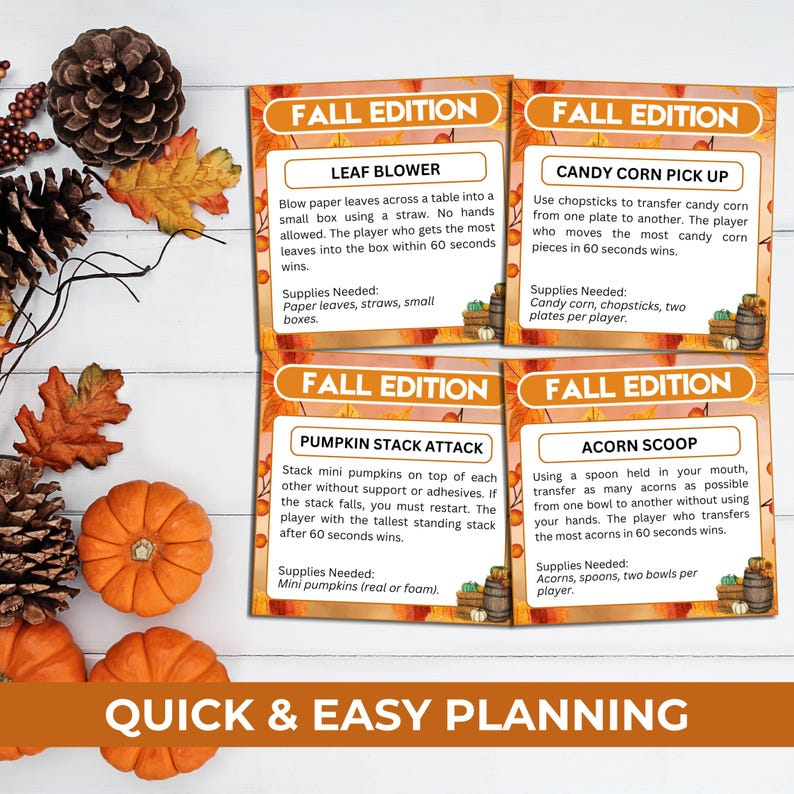 Printable Fall Minute to Win It Games for Kids & Adults | Autumn Party ...