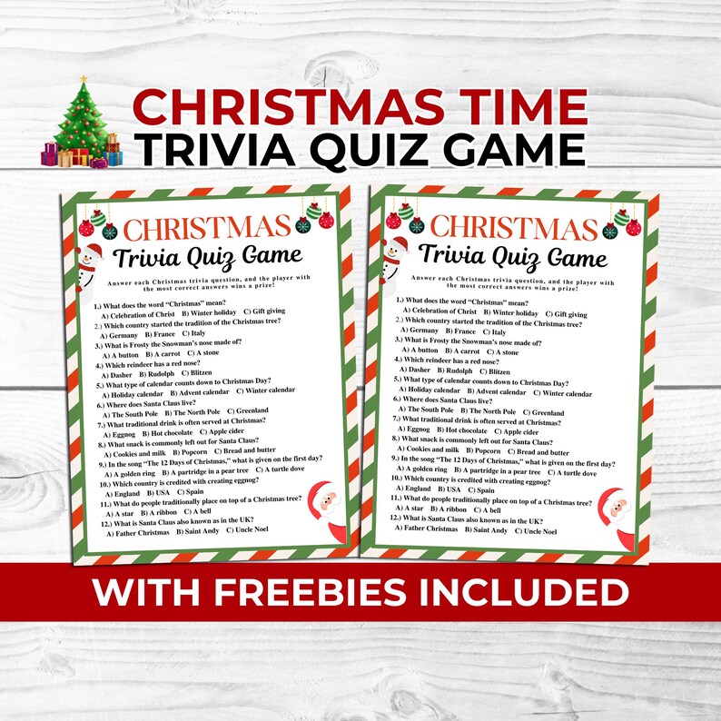 Christmas Trivia Quiz Game Printable for Families, Kids & Adults — Fun ...