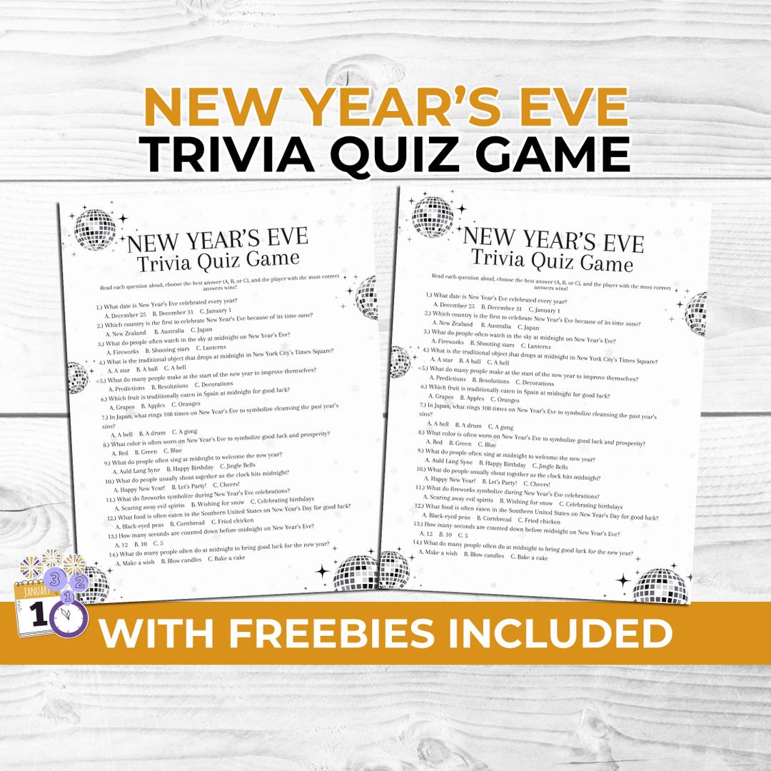 New Year’s Eve Trivia Quiz Game Printable – NYE Party Activity for Kids ...