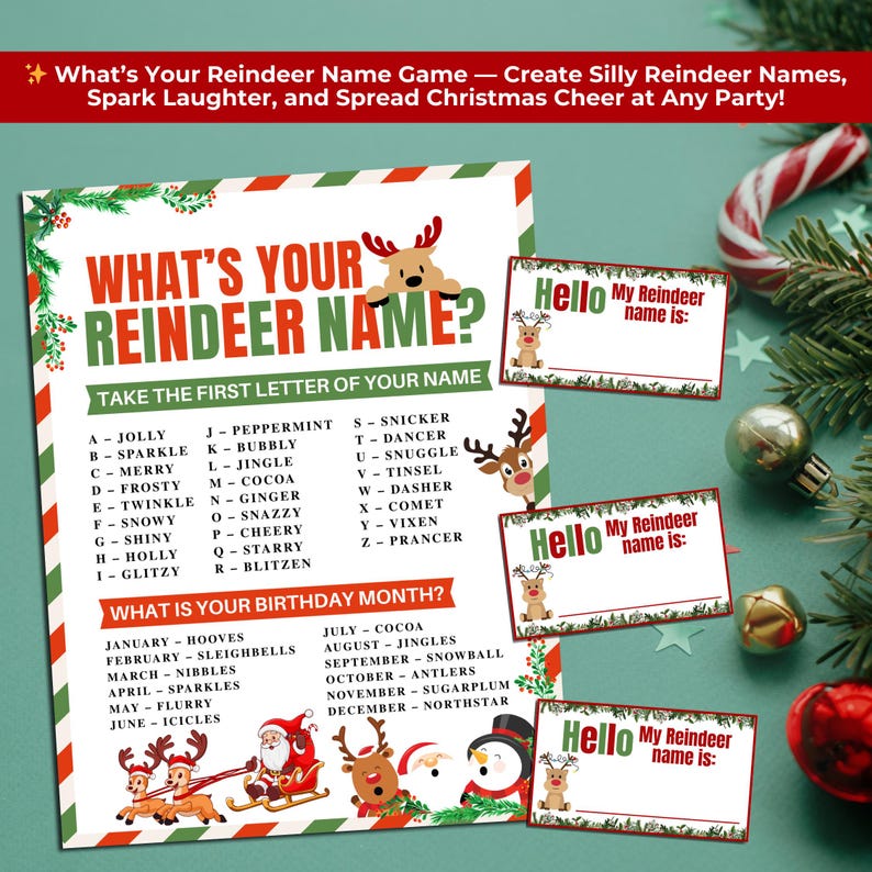 What’s Your Reindeer Name Game Printable for Kids, Adults & Families ...
