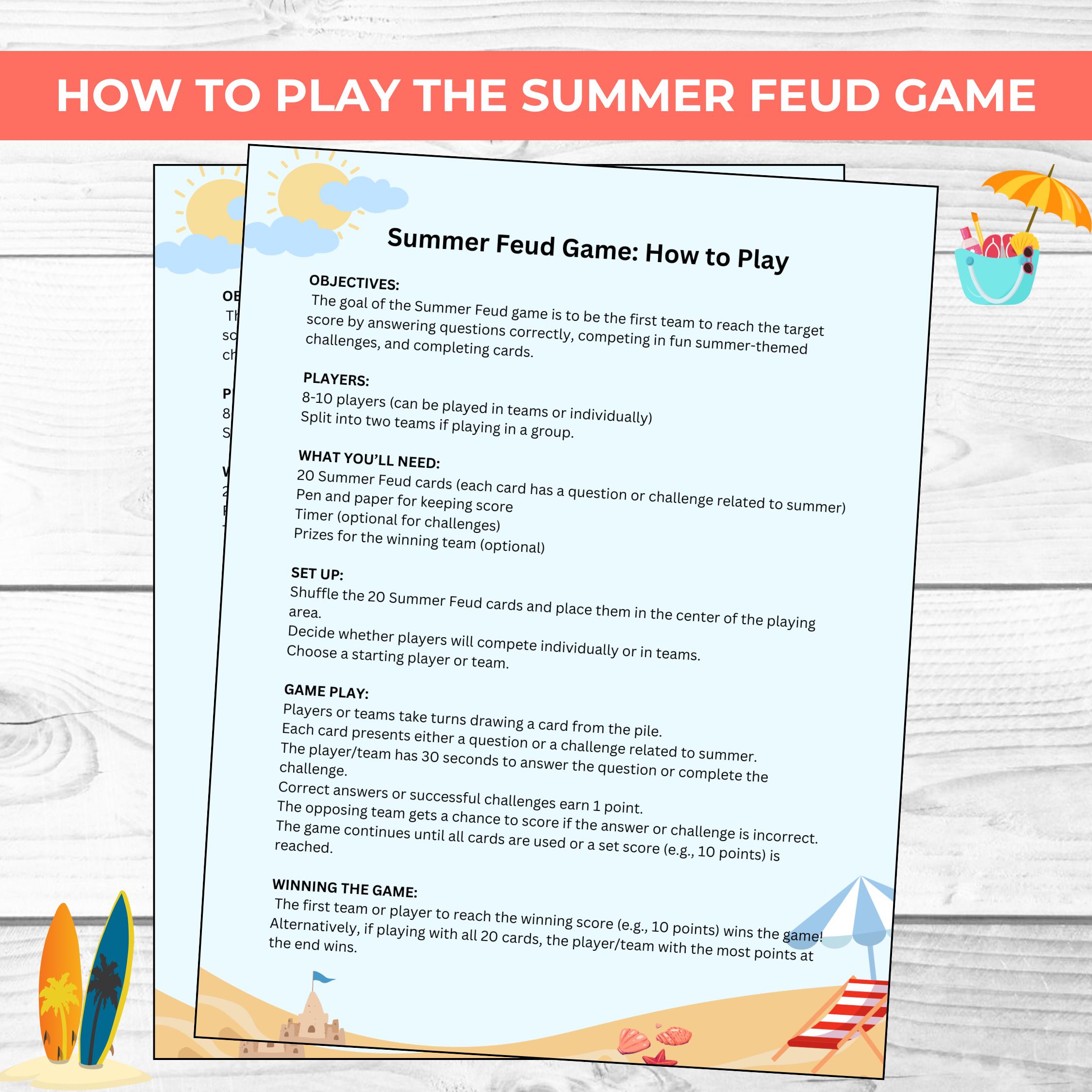 Summer Friendly Feud Game Printable, Perfect for Family and Friends ...