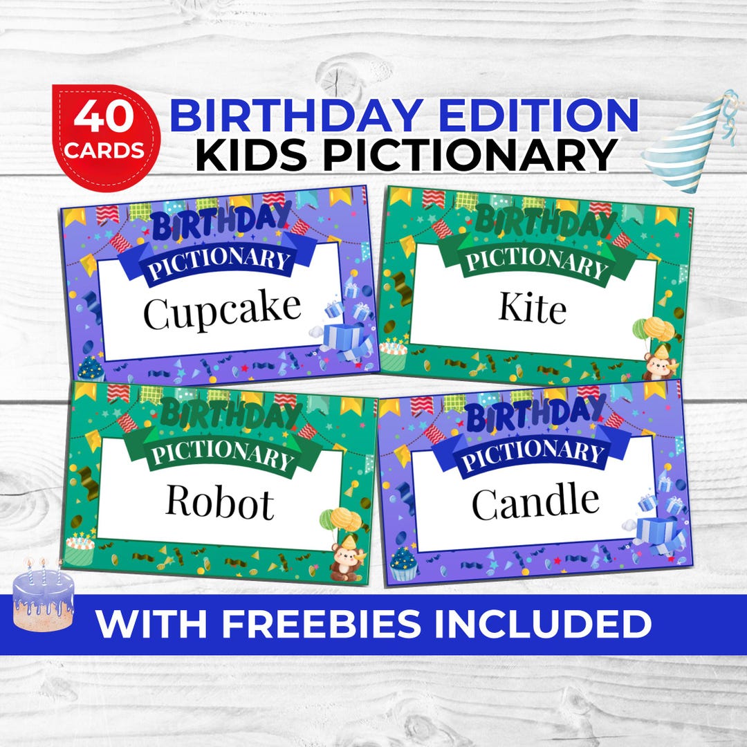 Birthday Pictionary Game for Kids, Printable Birthday Party Game for ...