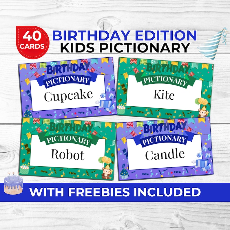 Birthday Pictionary Game for Kids, Printable Birthday Party Game for ...