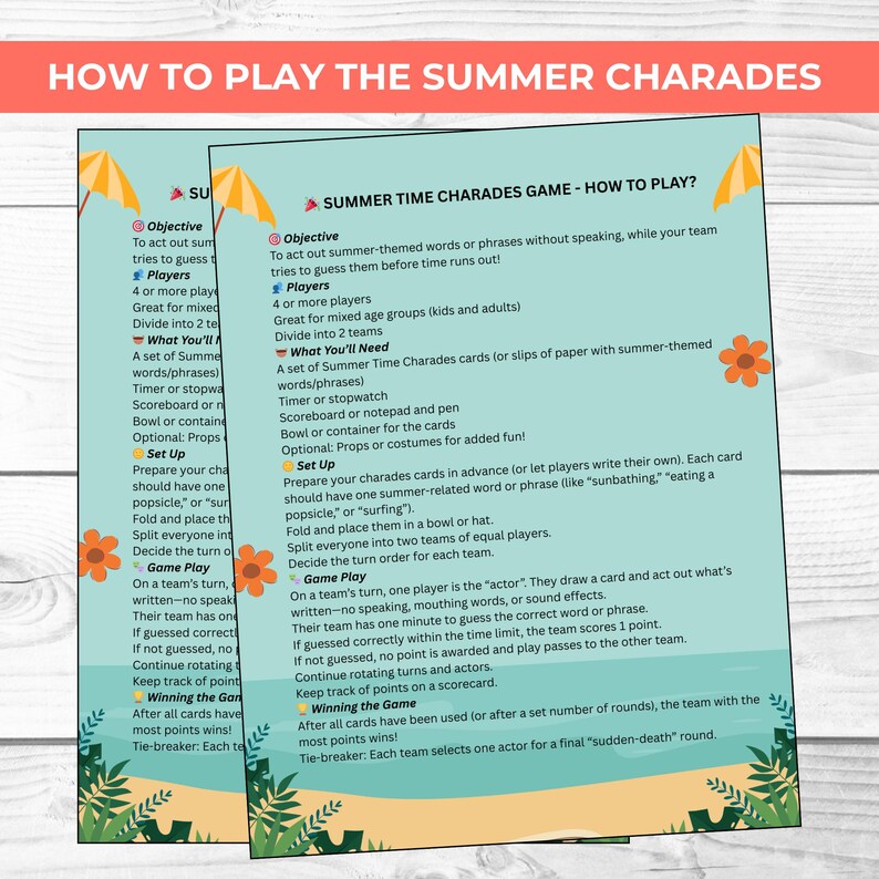 Summer Charades Game for All Ages With Free Beach Word Search ...
