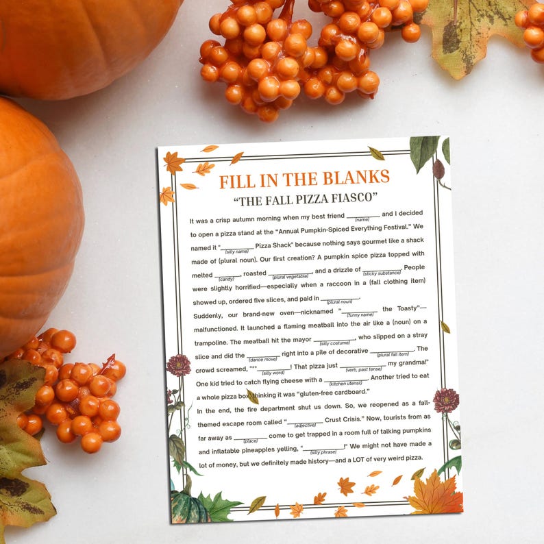 Funny Fall Fill in the Blanks Story Game for Kids & Adults – Autumn ...