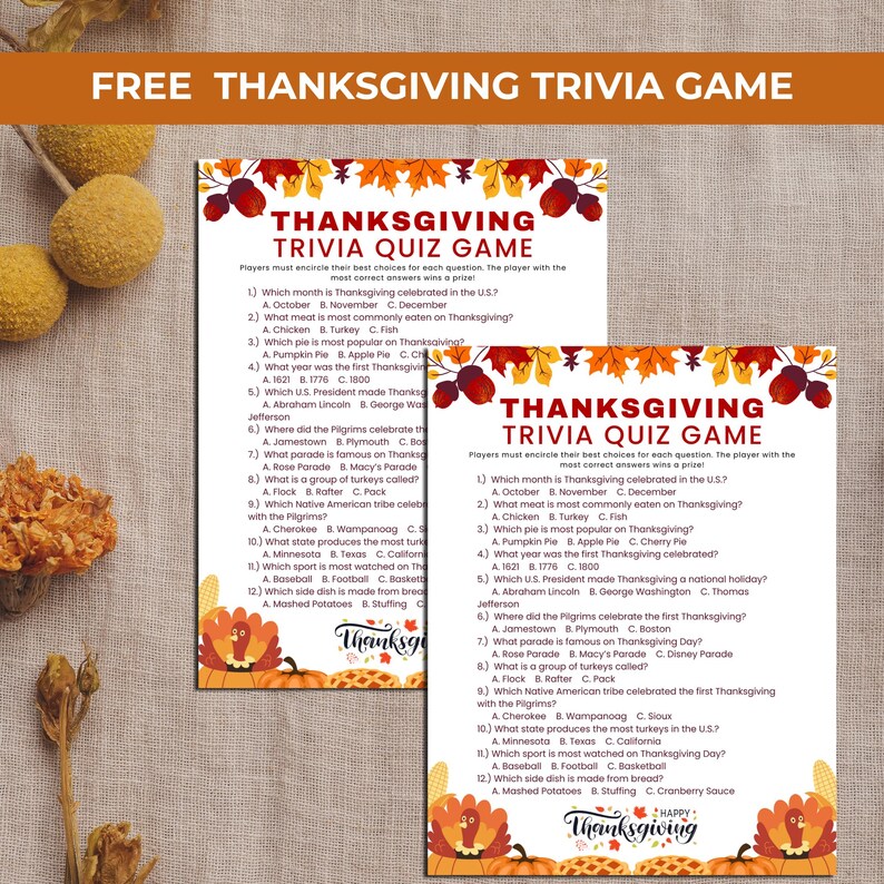 Thanksgiving 5 Second Game for Kids, Adults & Families | Printable Fall ...