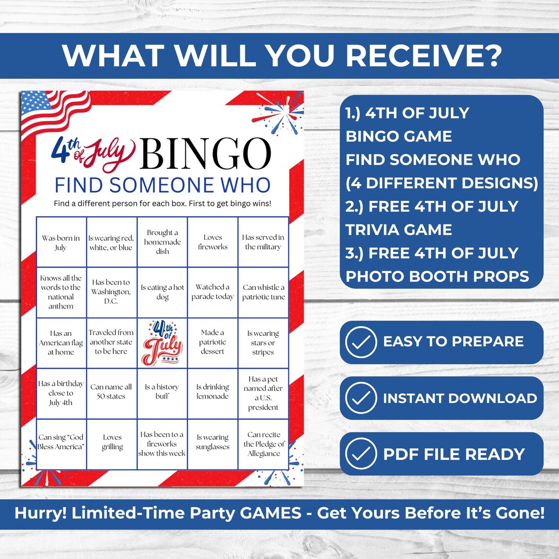 4th of July Bingo Game Find Someone Who for Families & Kids, Free ...