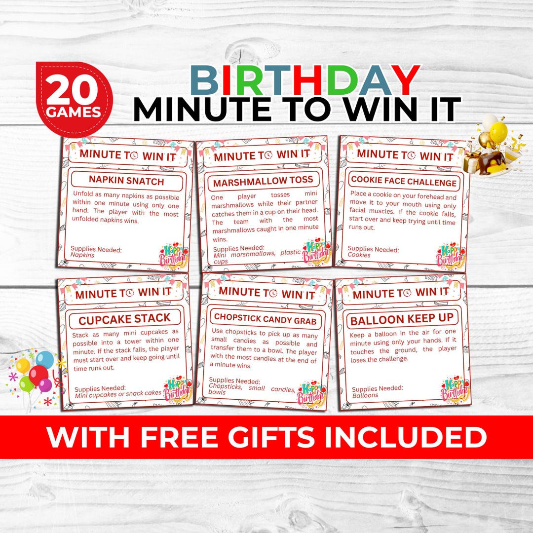 Minute to Win It Birthday Party Games Printable | Fun Challenges for ...