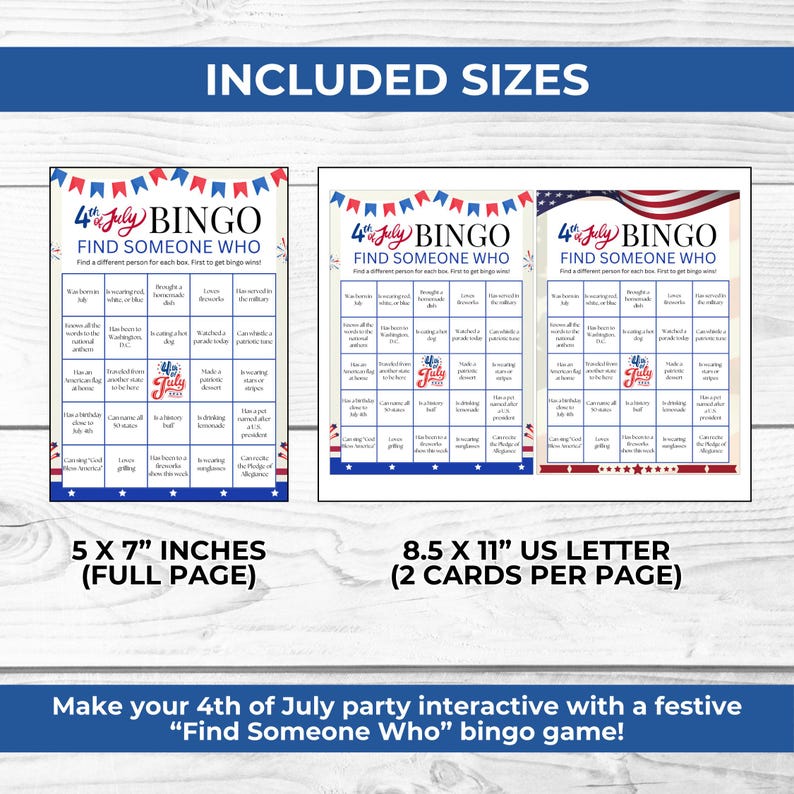 4th of July Bingo Game Find Someone Who for Families & Kids, Free ...