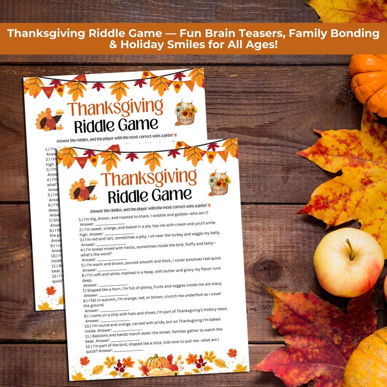 Funny Thanksgiving Riddle Game Printable for Kids, Teens & Adults ...