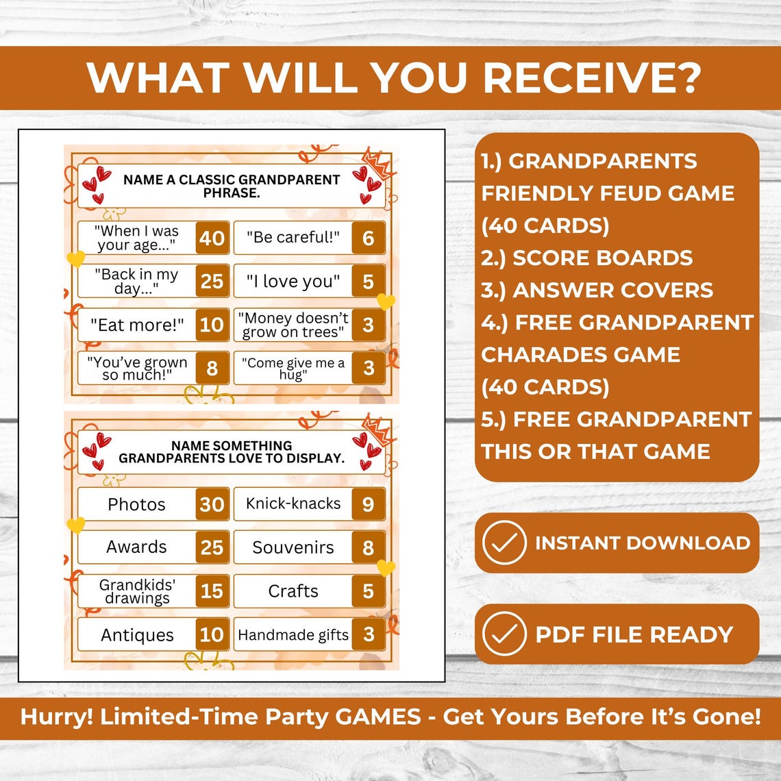 Grandparents Friendly Feud Game for Family Gatherings, Grandparents Day ...