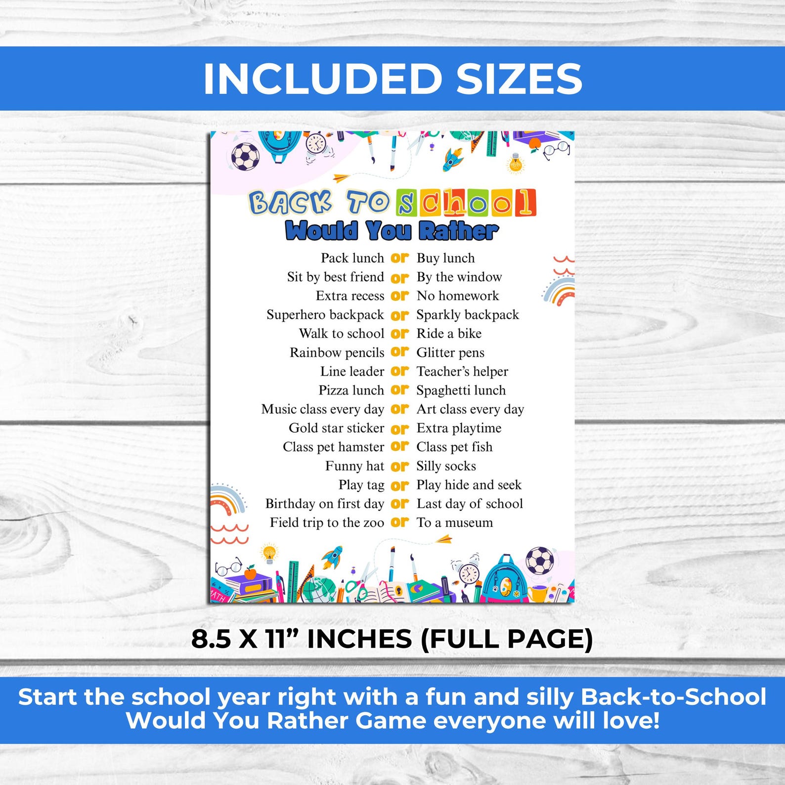 Back to School Would You Rather Game for Kids, Fun Icebreaker for ...