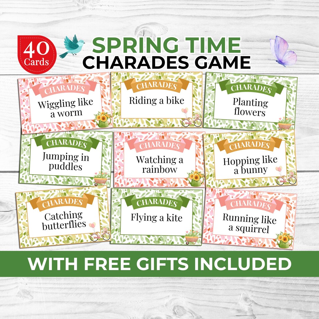 Spring Charades Game Printable, Fun Spring Party Game for Kids, Adults ...