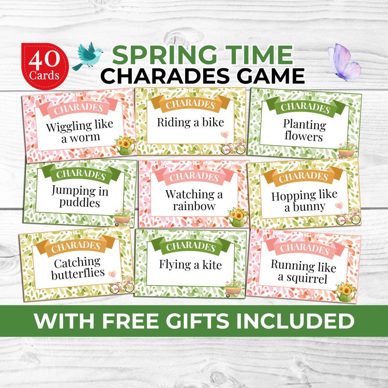 Spring Charades Game Printable, Fun Spring Party Game for Kids, Adults ...