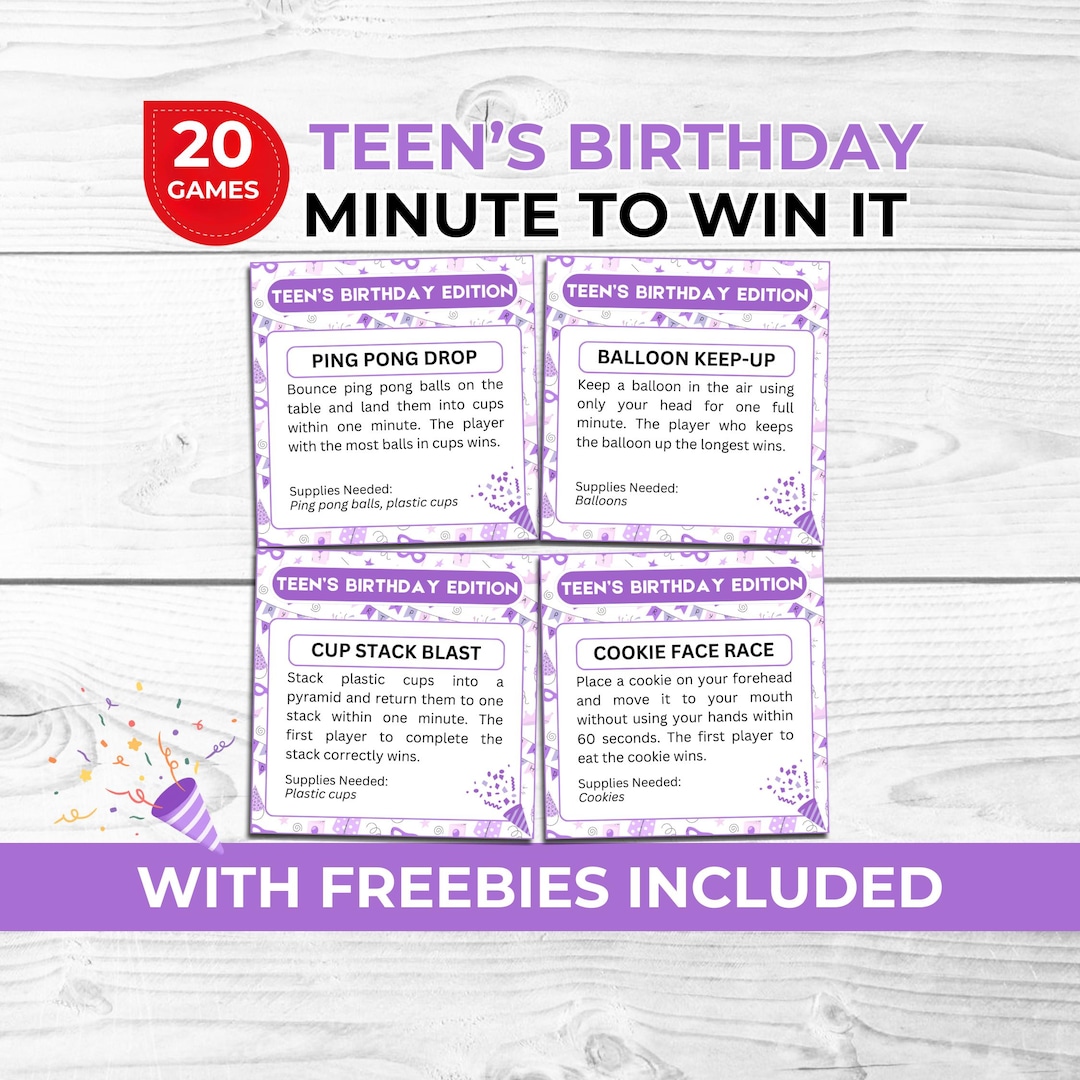 Teen Birthday Minute to Win It Games Printable – Fun 60-second Party ...