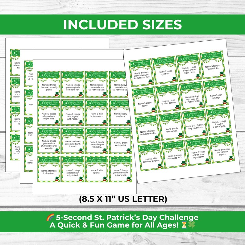 St. Patrick’s 5 Seconds Game - Printable Party Game Card for Adults ...