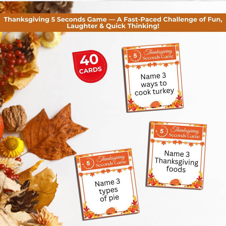 Thanksgiving 5 Second Game for Kids, Adults & Families | Printable Fall ...