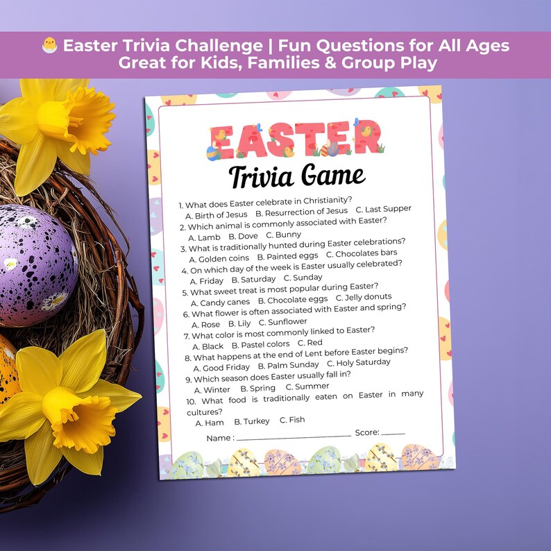 Easter Trivia Game Printable for Kids & Families | Fun Easter Party ...