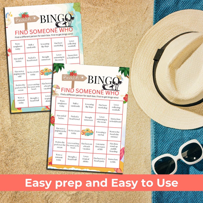 Beach Bingo Game Find Someone Who – Fun Summer Beach Party Game for ...