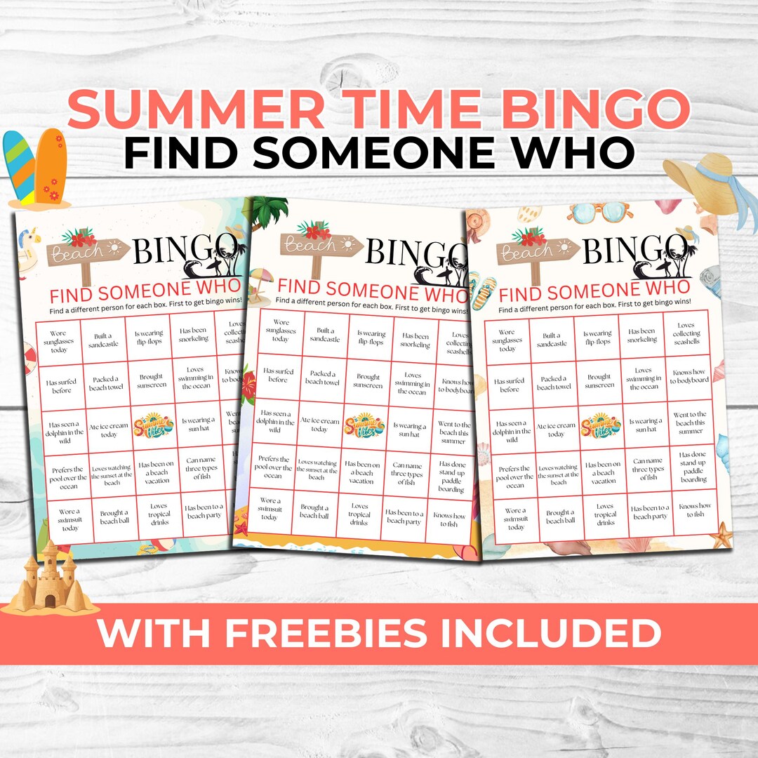 Beach Bingo Game Find Someone Who – Fun Summer Beach Party Game for ...