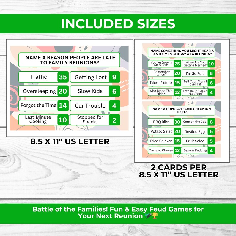 Family Reunion Feud Game Printable Fun Trivia for Large Groups, Kids ...
