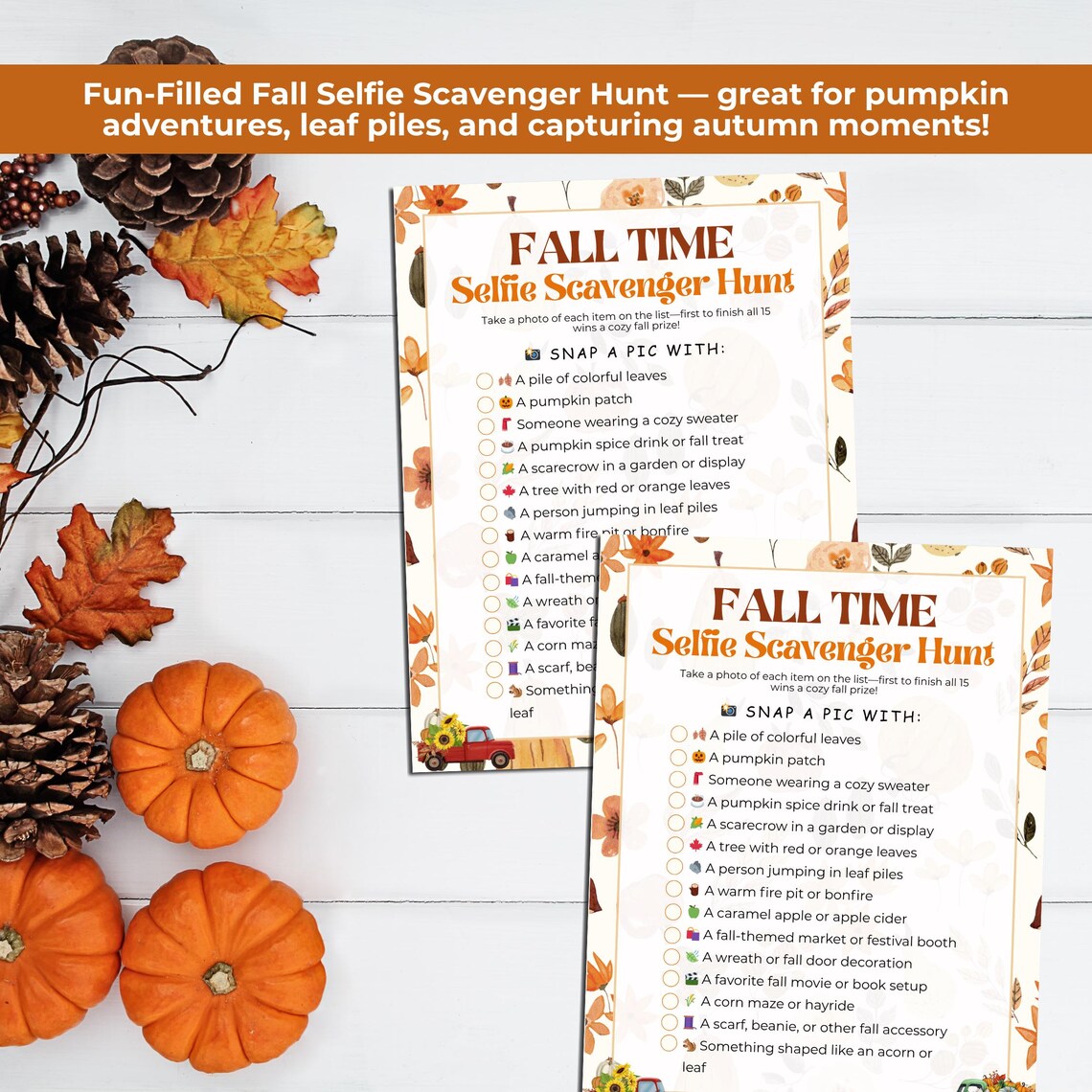 Family Fun Fall Selfie Scavenger Hunt Game Printable for Kids, Teens ...
