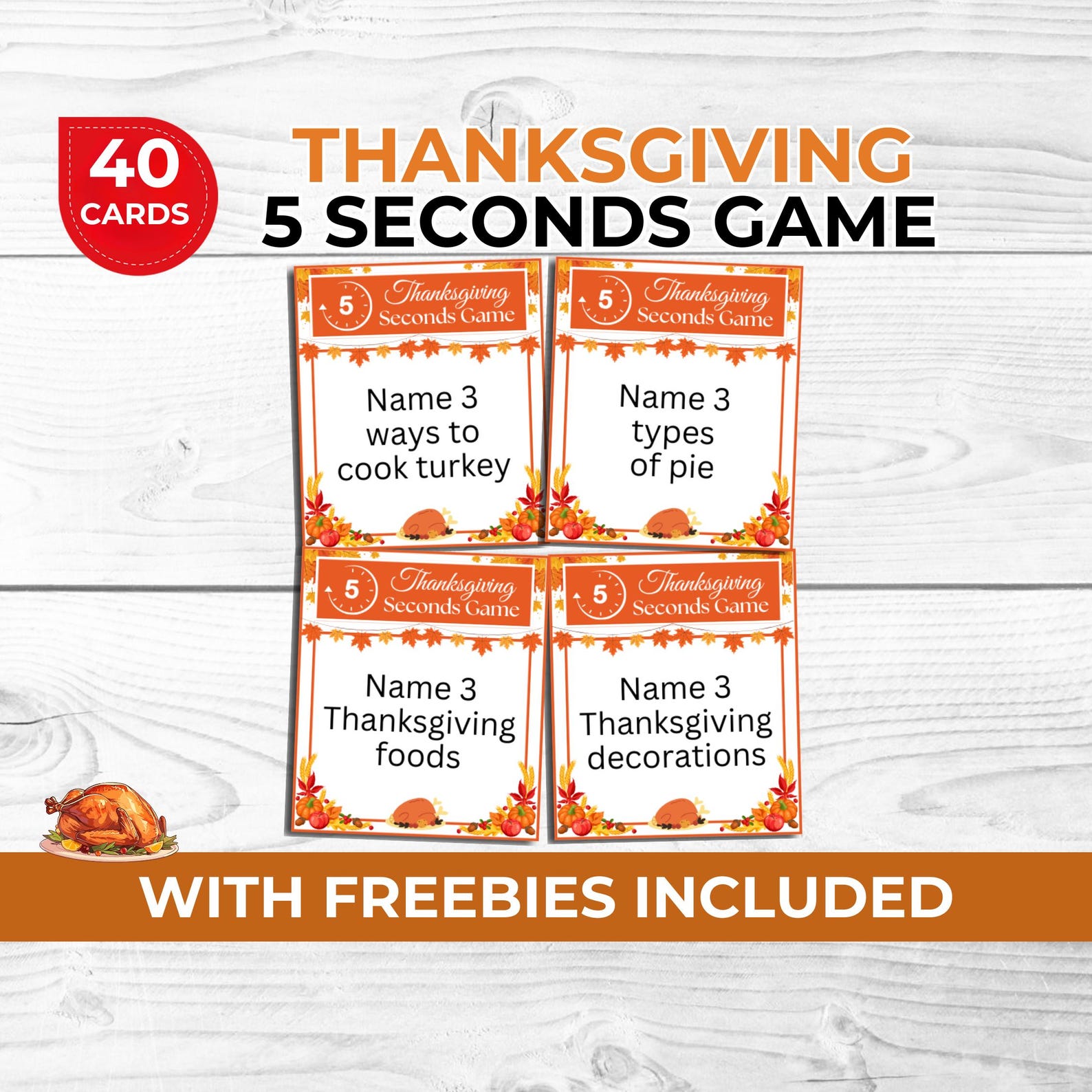 Thanksgiving 5 Second Game for Kids, Adults & Families | Printable Fall ...