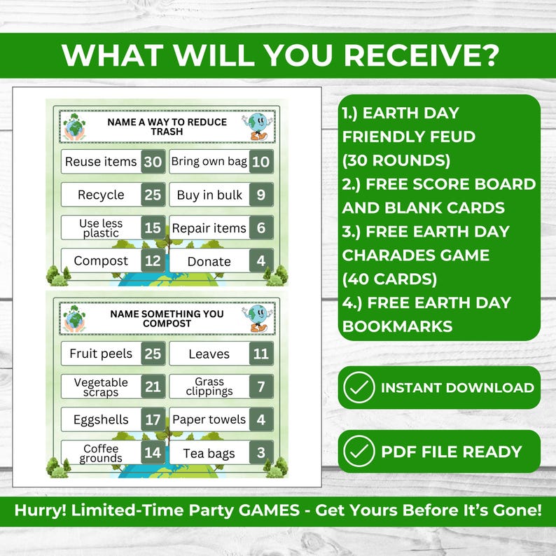 Earth Day Friendly Feud Game Printable for Kids Teens Adults | Eco ...