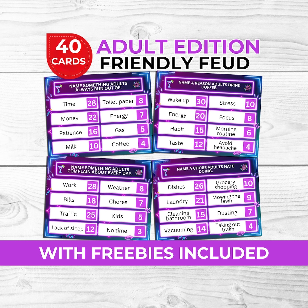 Adult Friendly Feud Game Printable for Game Night, Bachelorette ...