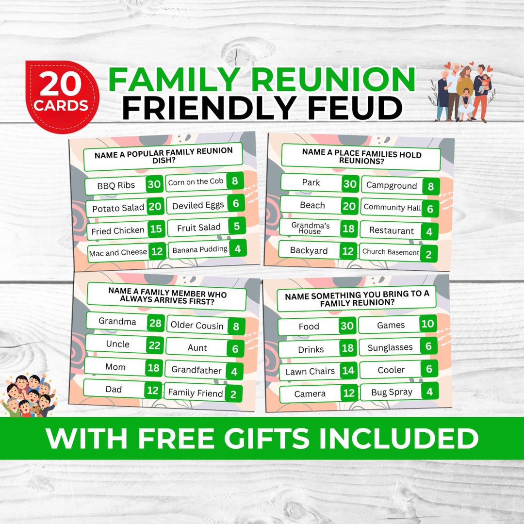 Family Reunion Feud Game Printable - Feud Game Cards Fun Trivia for ...