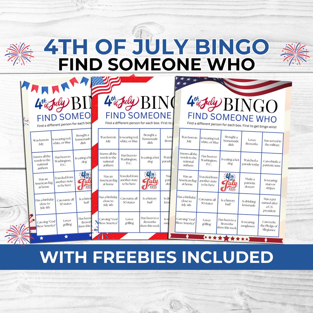 4th of July Bingo Game Find Someone Who for Families & Kids, Free ...