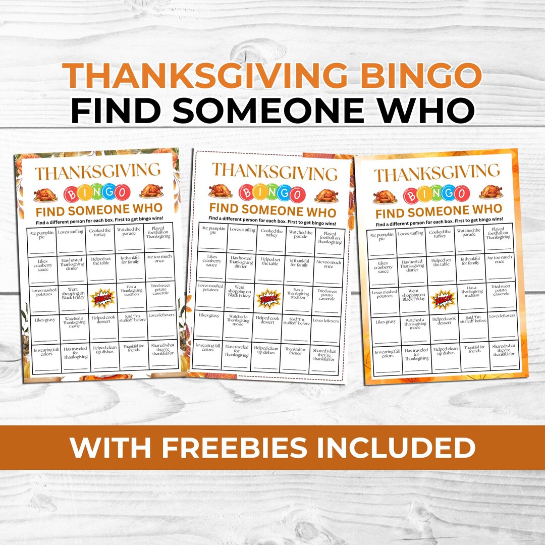 Printable Thanksgiving Bingo Game Find Someone Who – Fun Holiday ...