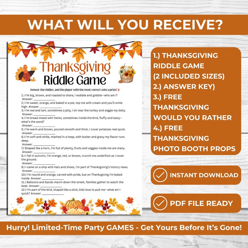 Funny Thanksgiving Riddle Game Printable for Kids, Teens & Adults ...