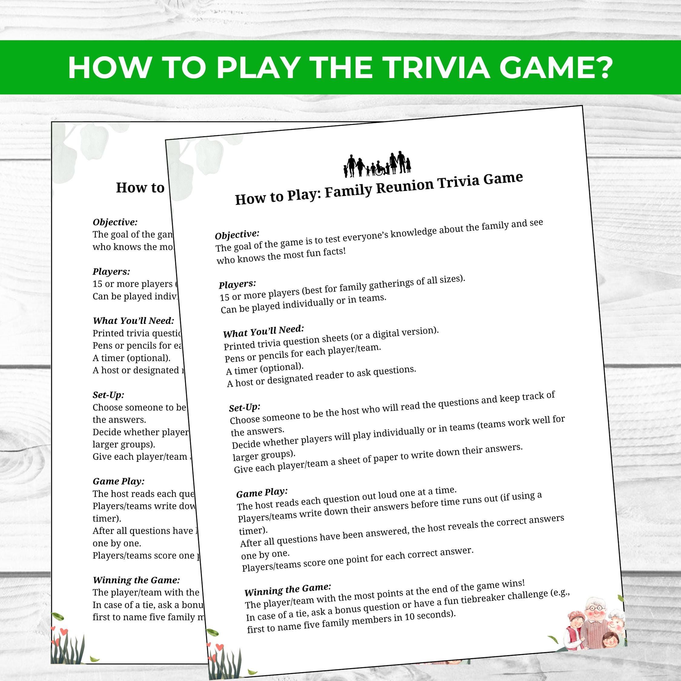 Family Reunion Trivia Game – Fun Family Gathering Activity, Free Family ...