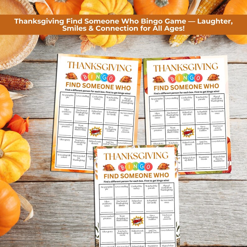 Printable Thanksgiving Bingo Game Find Someone Who – Fun Holiday ...