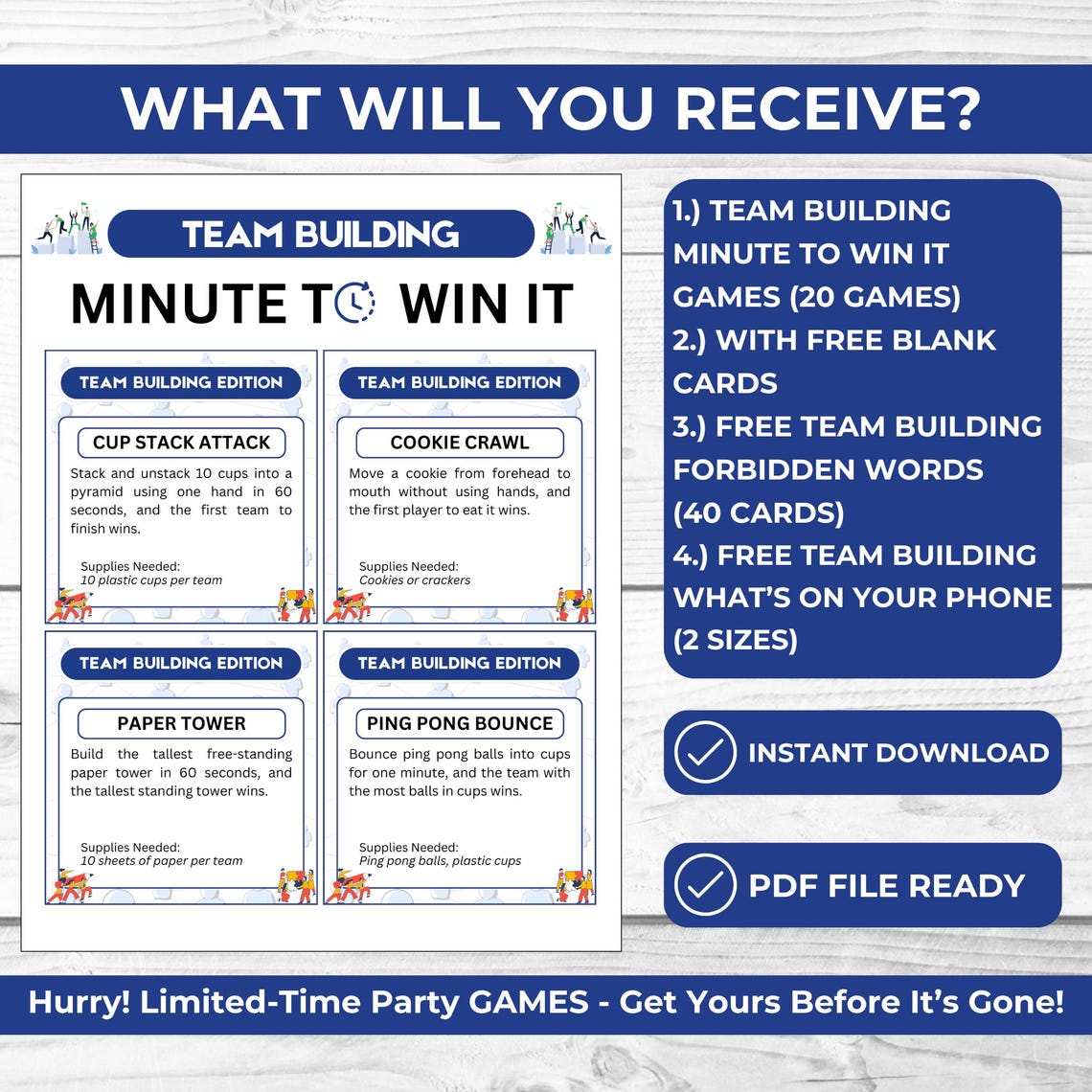 Team Building Minute to Win It Games Printable for Work, Office ...