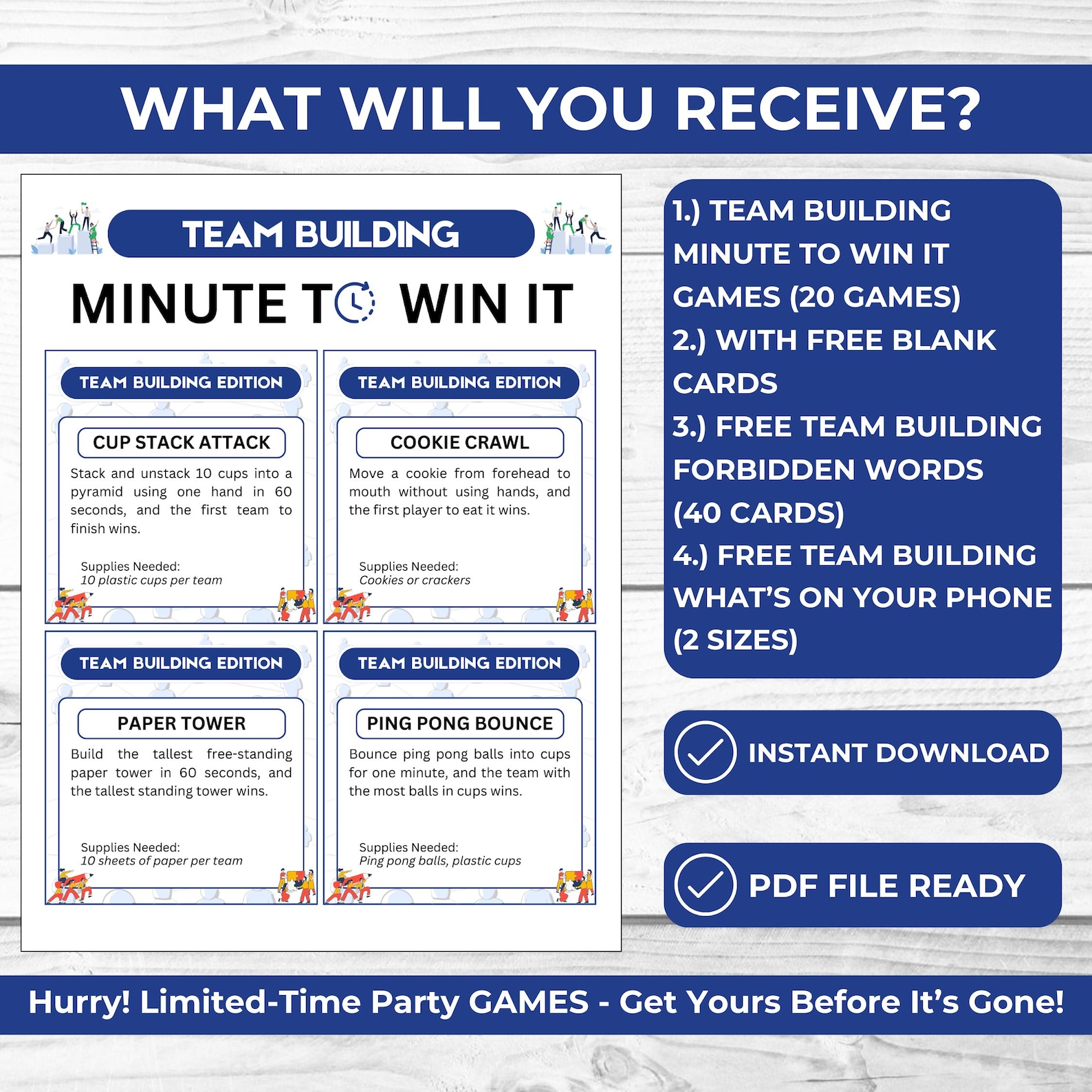 Team Building Minute to Win It Games Printable for Work, Office ...