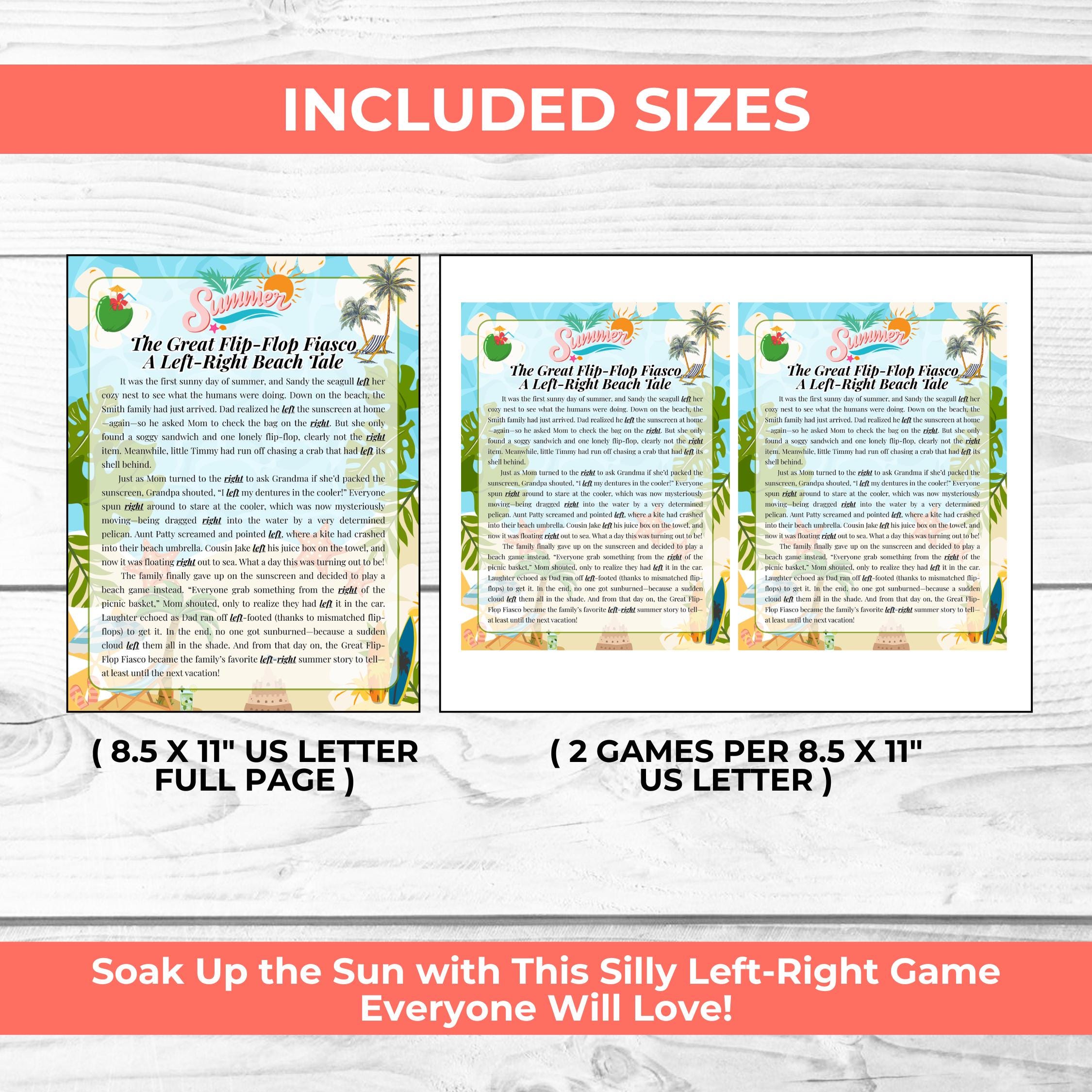 Summer Left Right Game for Beach Party, BBQ, Family Reunion, or Kids ...